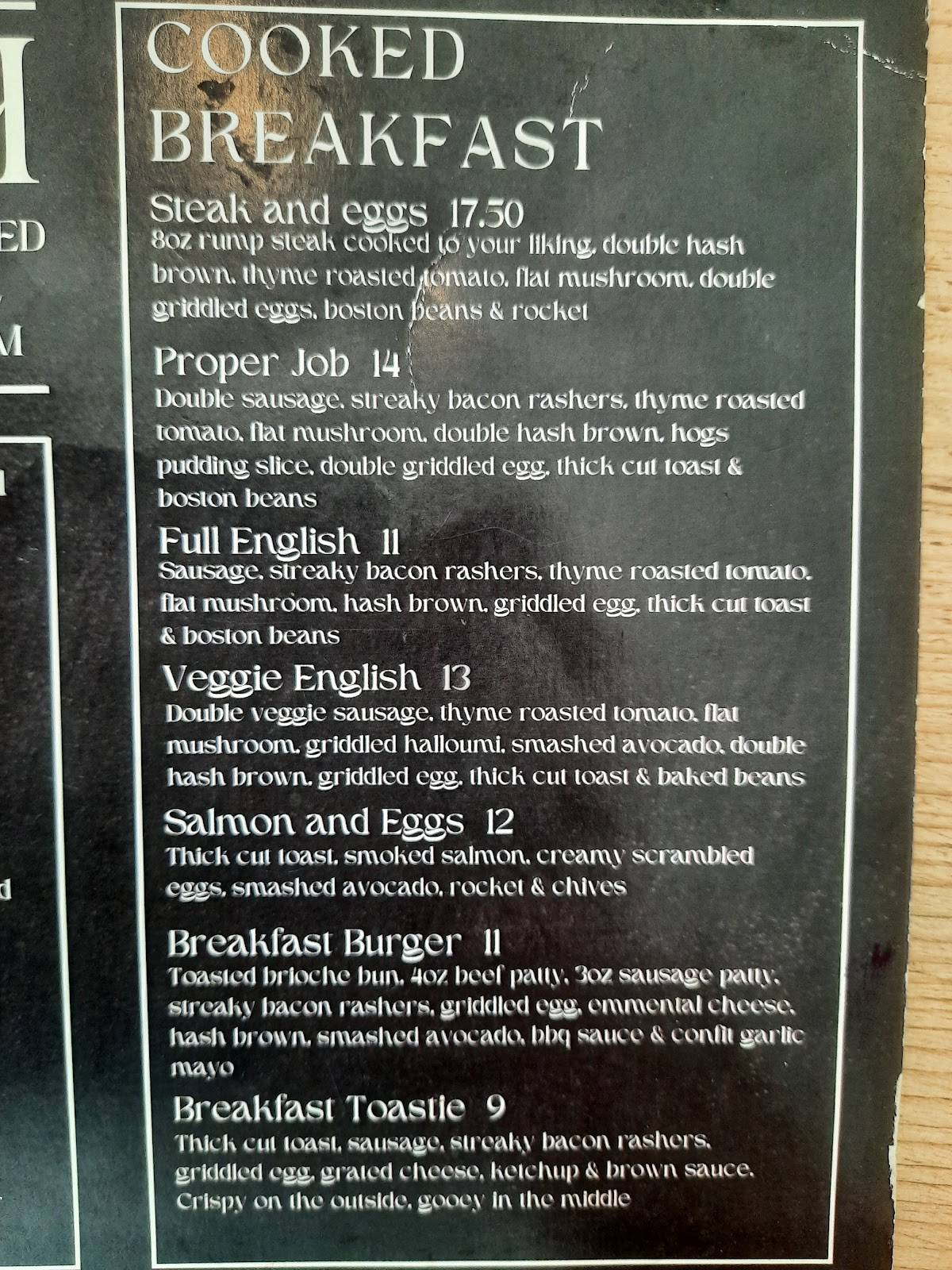 Carta del café Moustache Jacks x Cluck n Chuck, St Austell