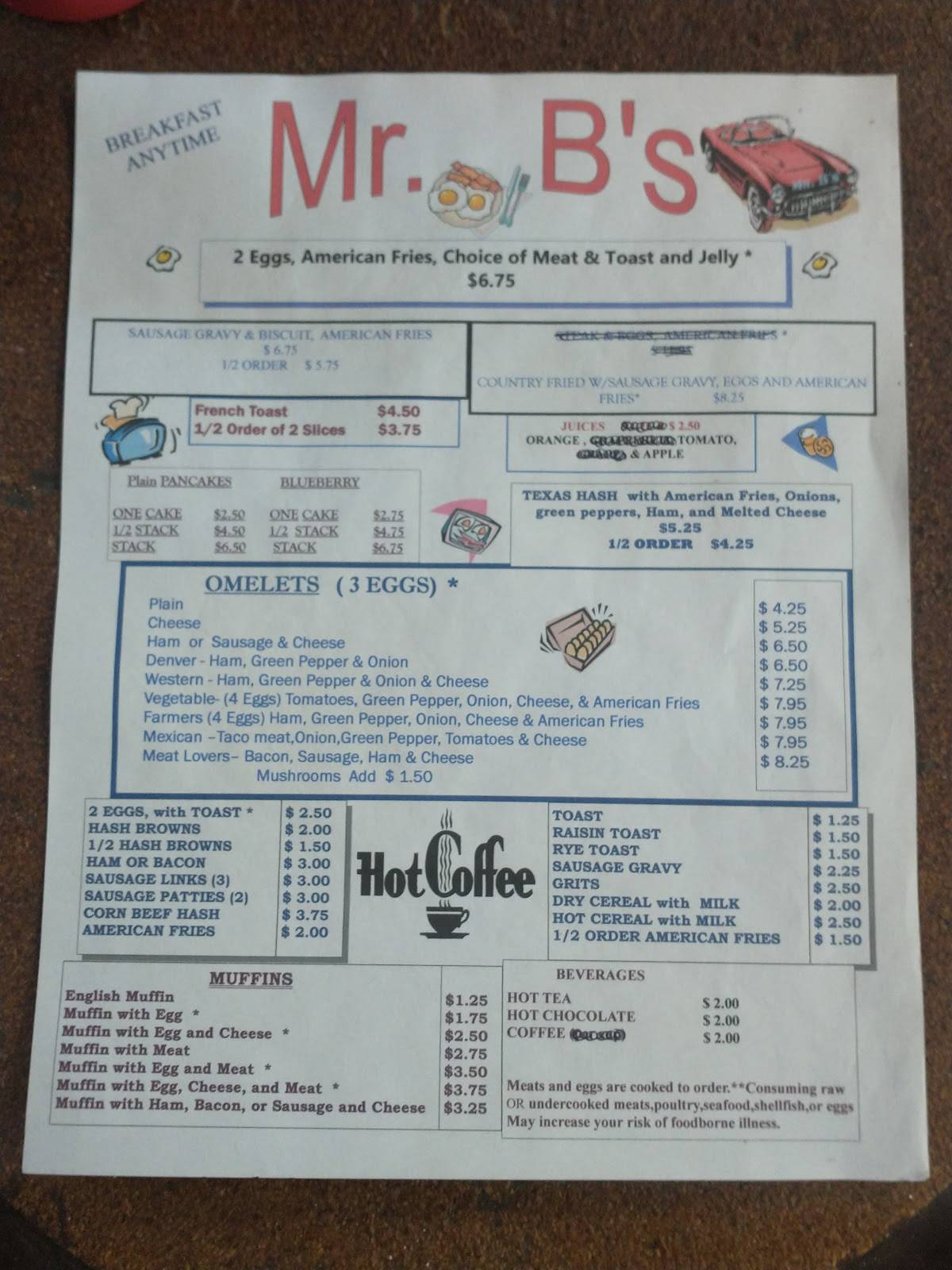 Menu at Mr B's Dairy Bar, LLC, Three Rivers