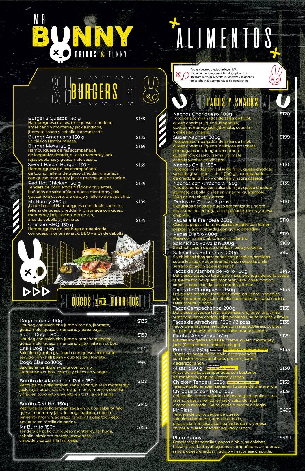 Carta del pub y bar Mr Bunny Universidad, Ciudad del México