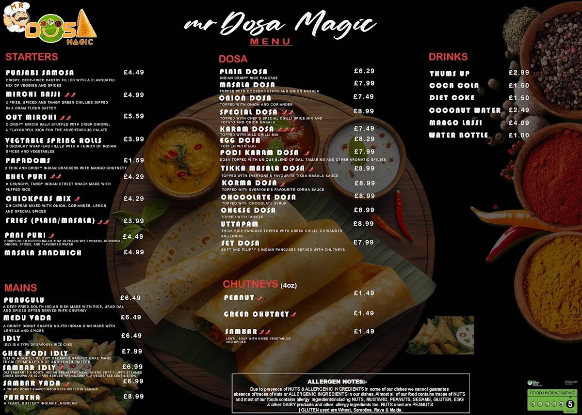 Menu at Mr Dosa Magic restaurant, Bournemouth