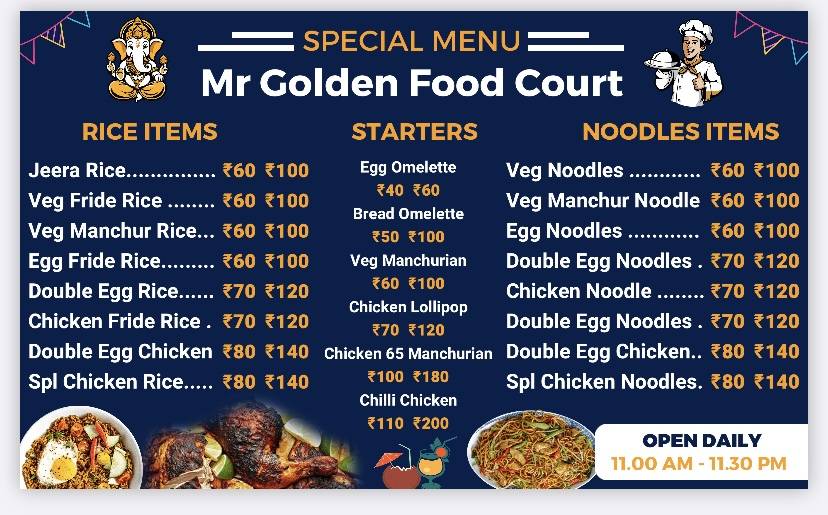Menu at Mr Golden Food Court, India