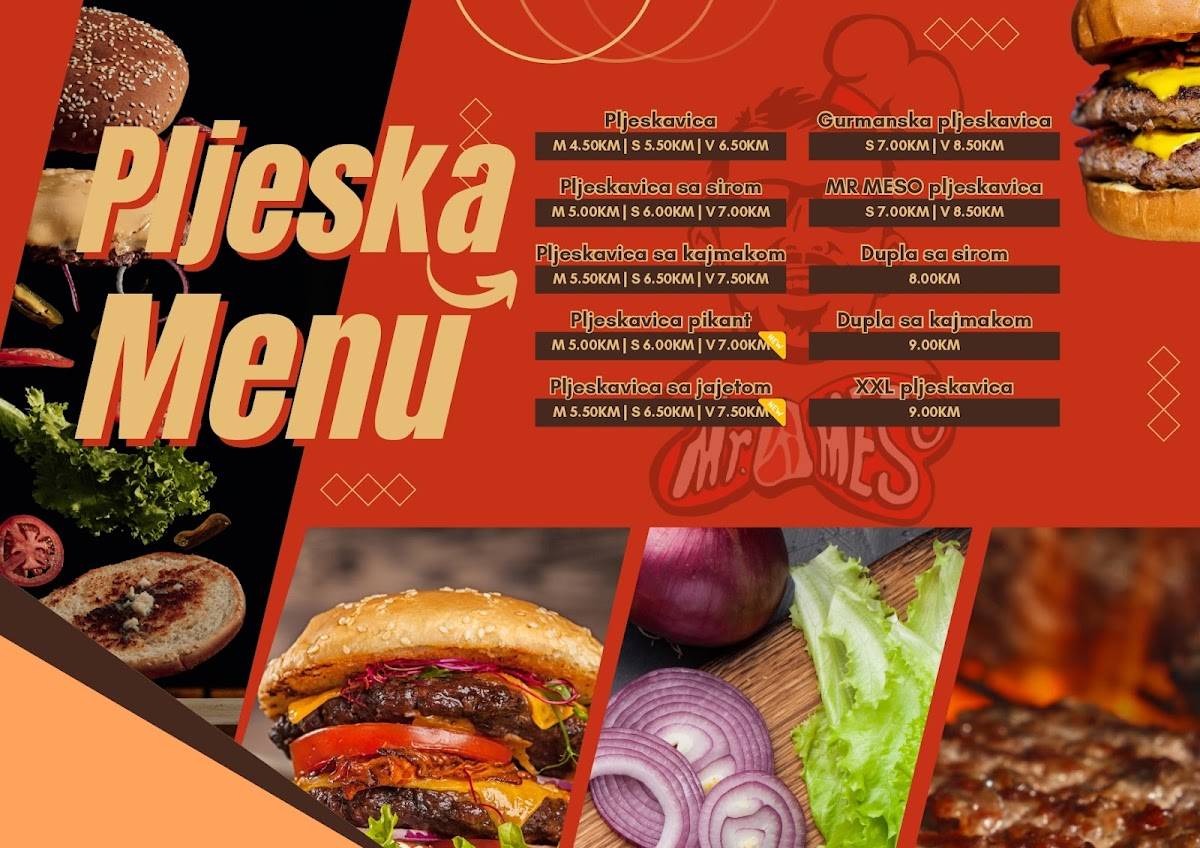 Menu at Mr. Meso, Derventa