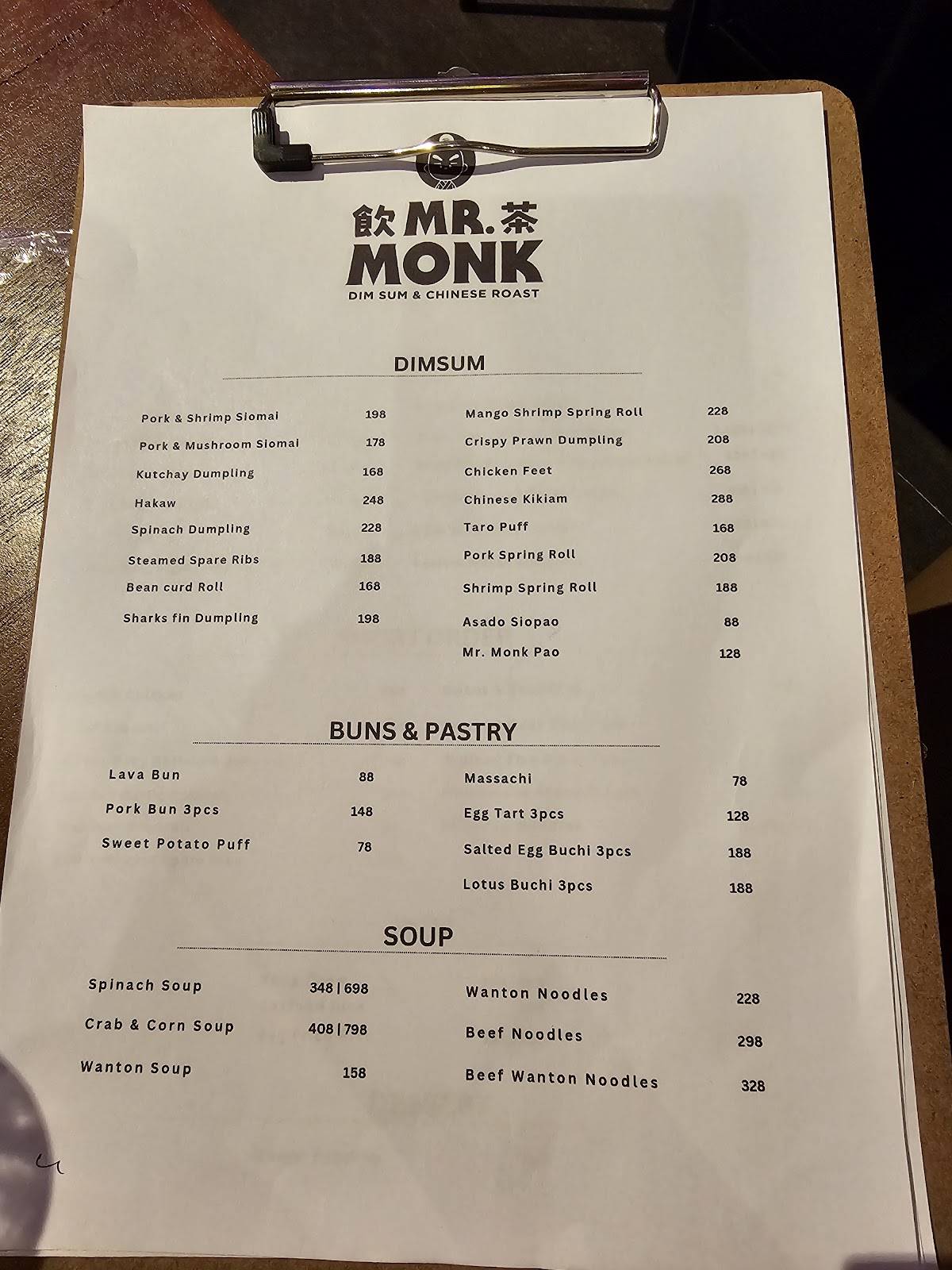 Carta del restaurante Mr. Monk Dim Sum & Chinese Roast (Eastwood ...