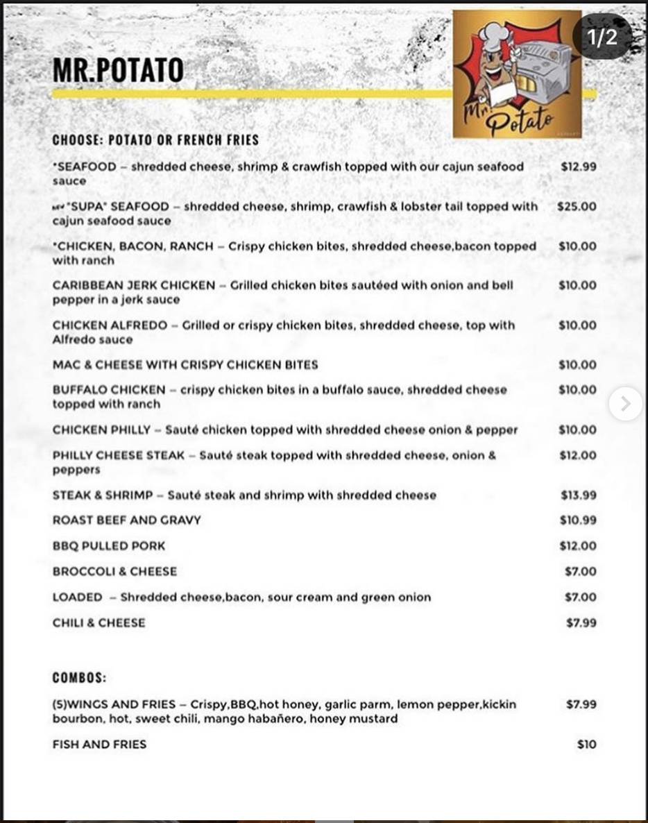Menu at Mr. Potato restaurant, New Orleans