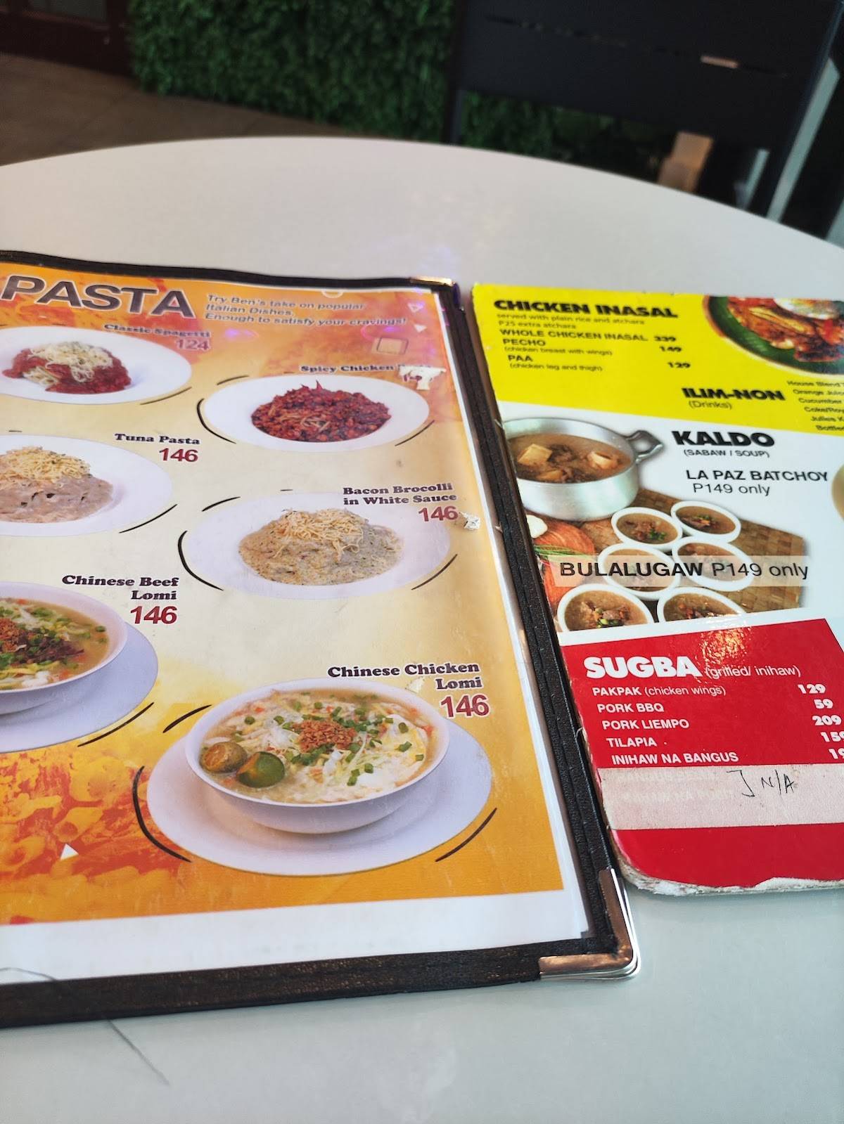 Menu at Mr. T's Inasal restaurant, Valenzuela, 34 MacArthur Hwy