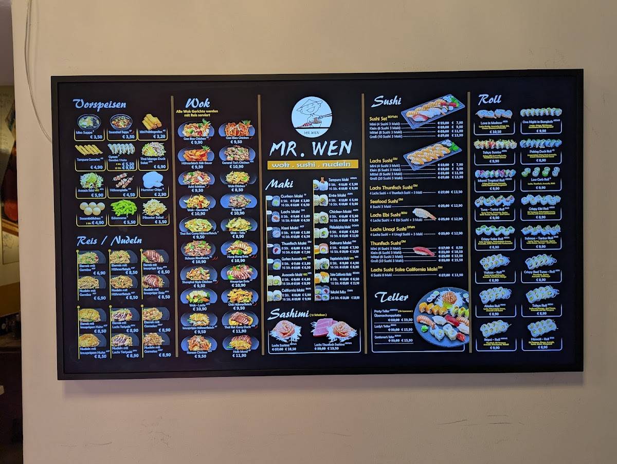 Menu at Mr. Wen restaurant, Linz