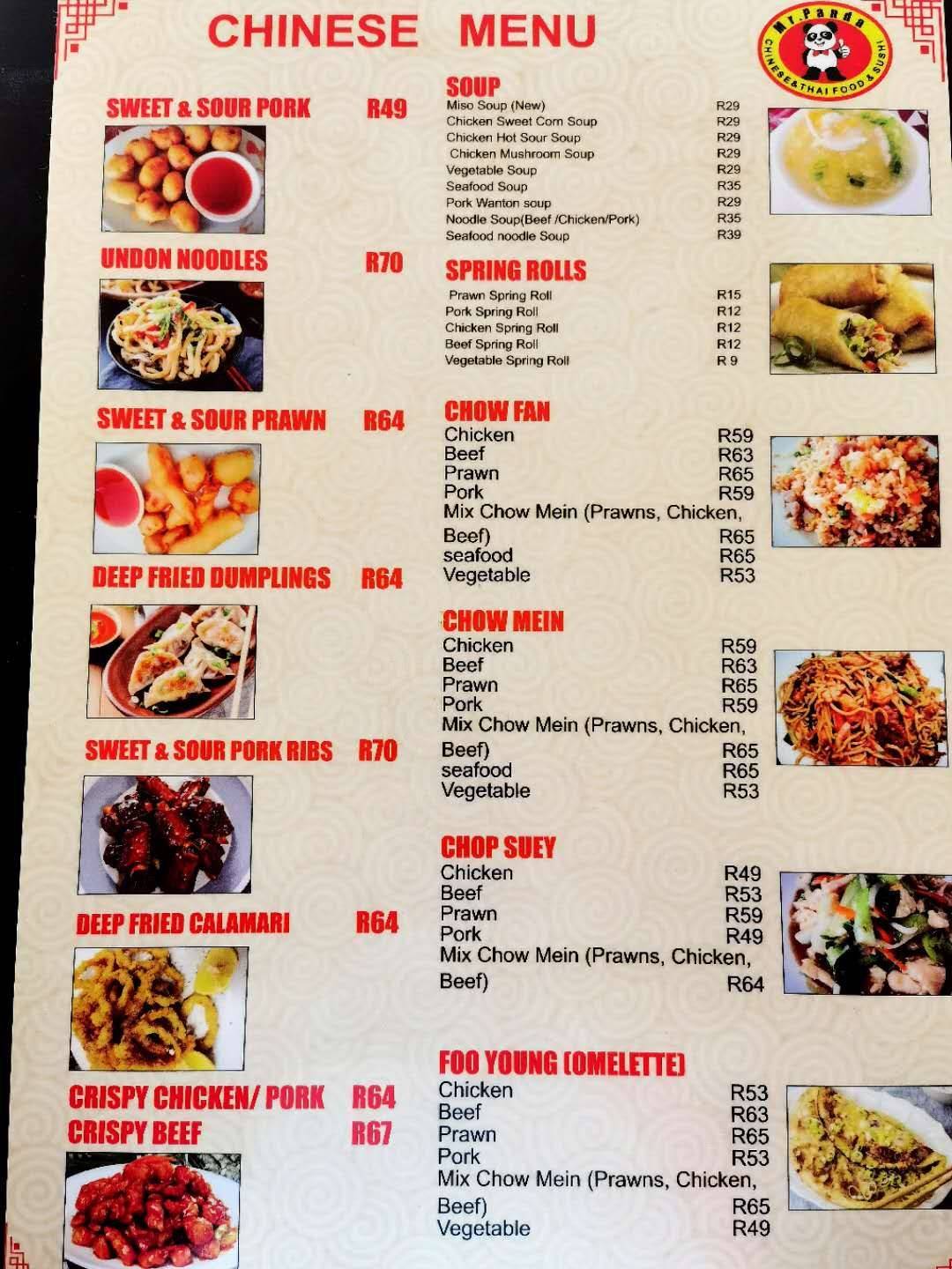 Menu at Mr.panda Chinese Food&Sushi restaurant, Kempton Park