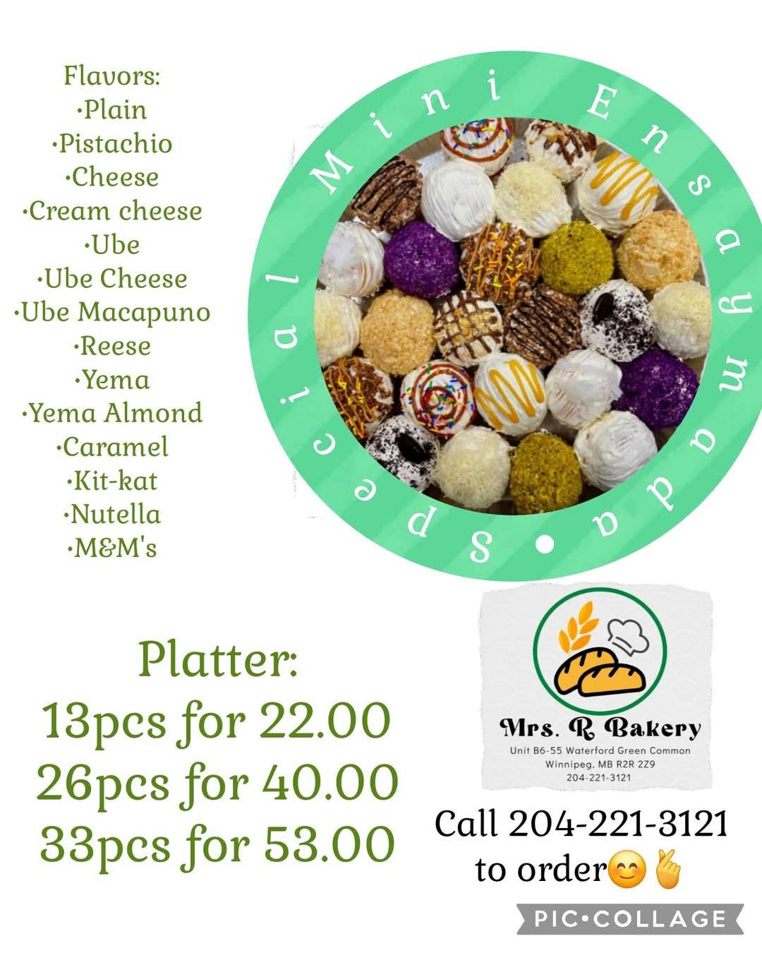 Menu at Mrs. R Bakery, Winnipeg