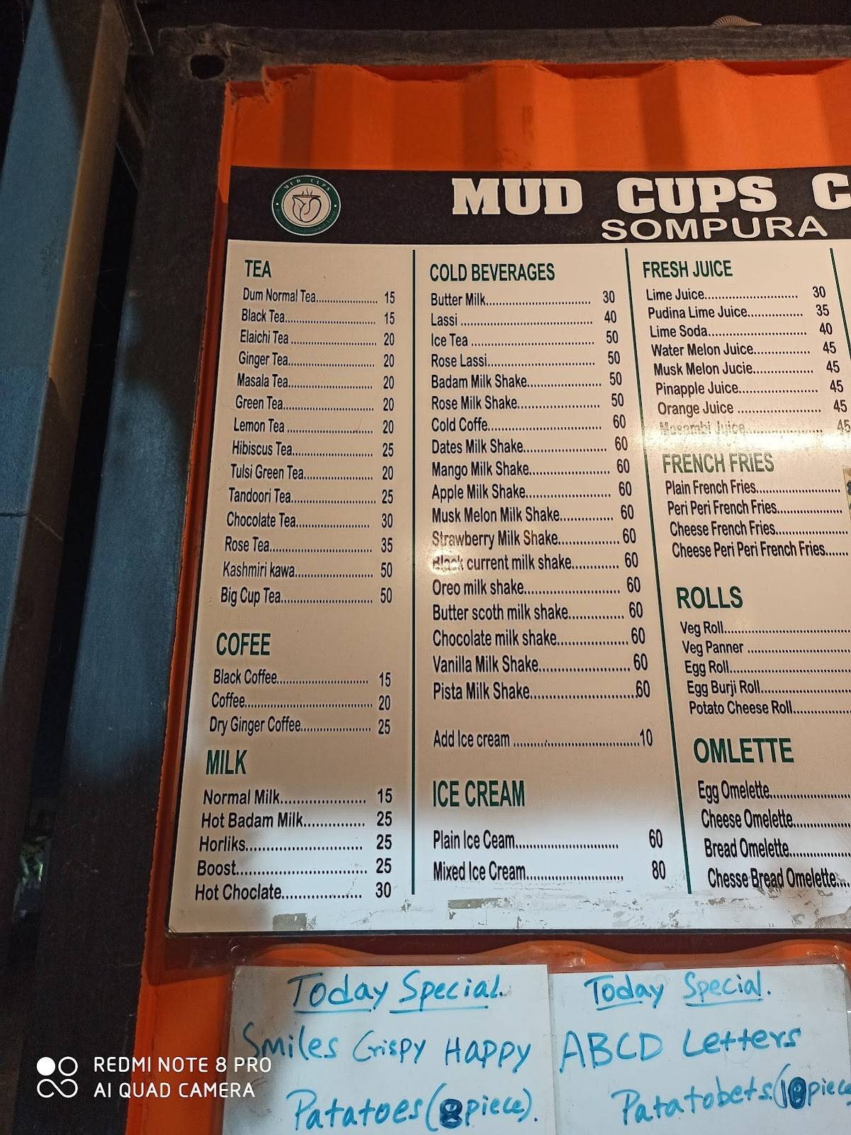 Menu at Mud Cups Cafe, Bengaluru, Choudadenahalli