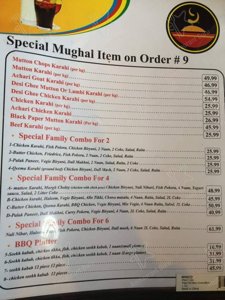 Menu au Mughal Karahi House restaurant, Calgary