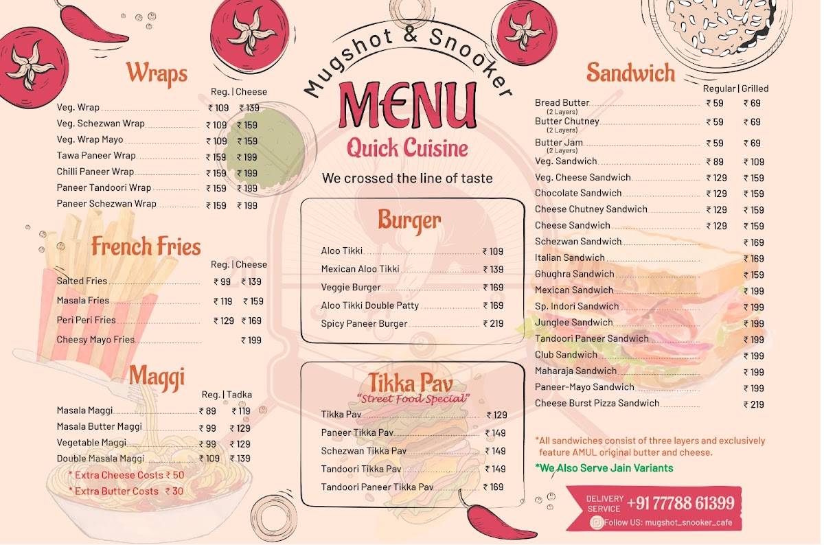 Menu at Mugshot Snooker Cafe, Ahmedabad