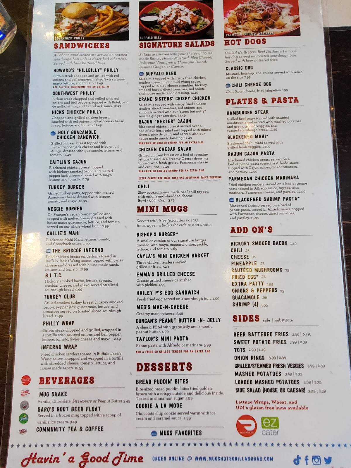 Menu at Mugshots Grill and Bar - Tupelo, MS, Tupelo