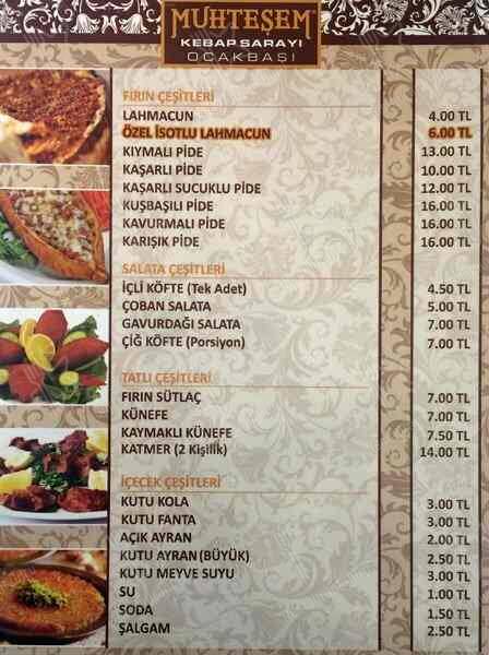 Menu at Muhteşem Kebap Ve Dürüm Ocakbaşı, Istanbul