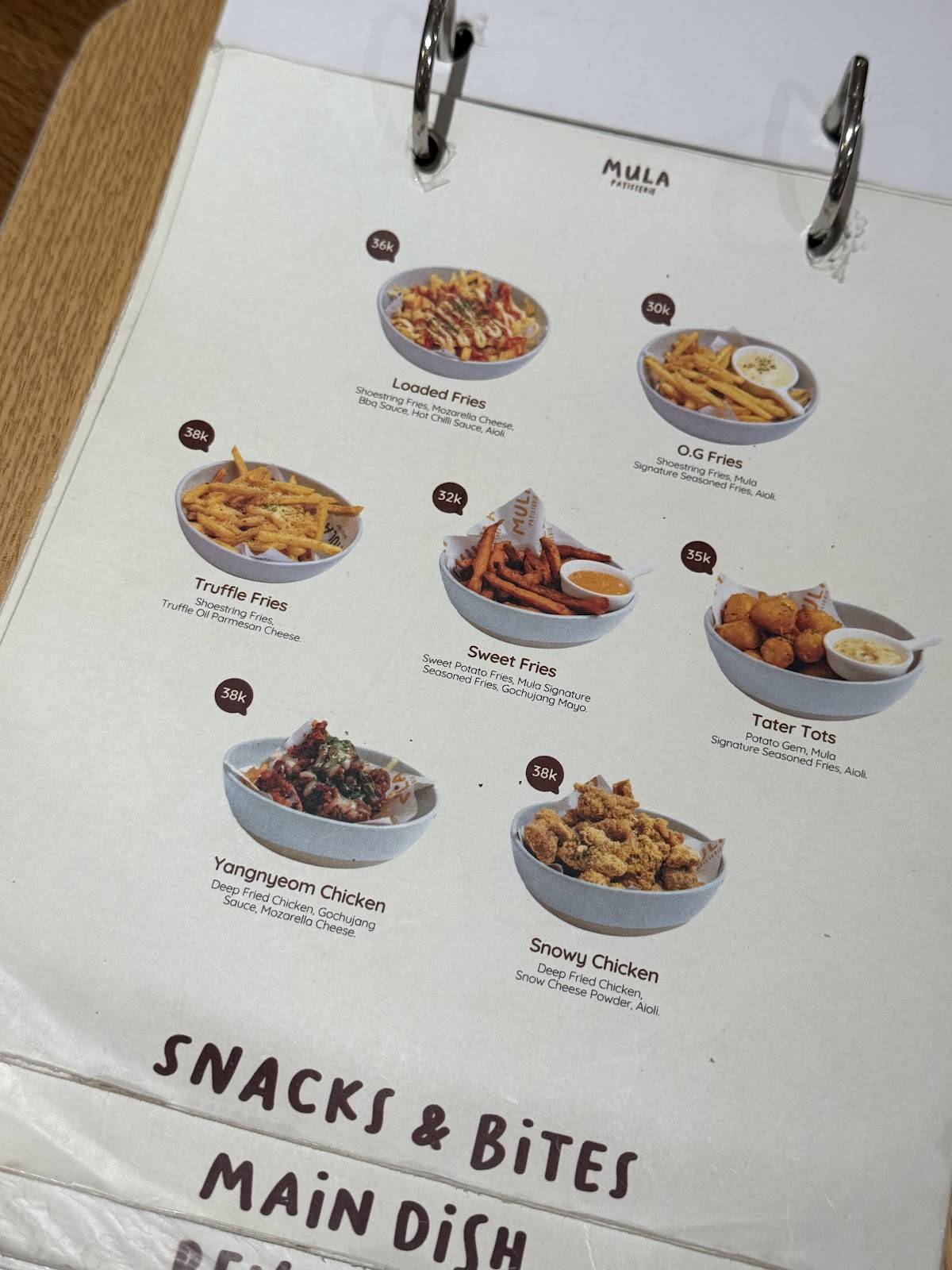 Menu at Mula Patisserie cafe, Batam