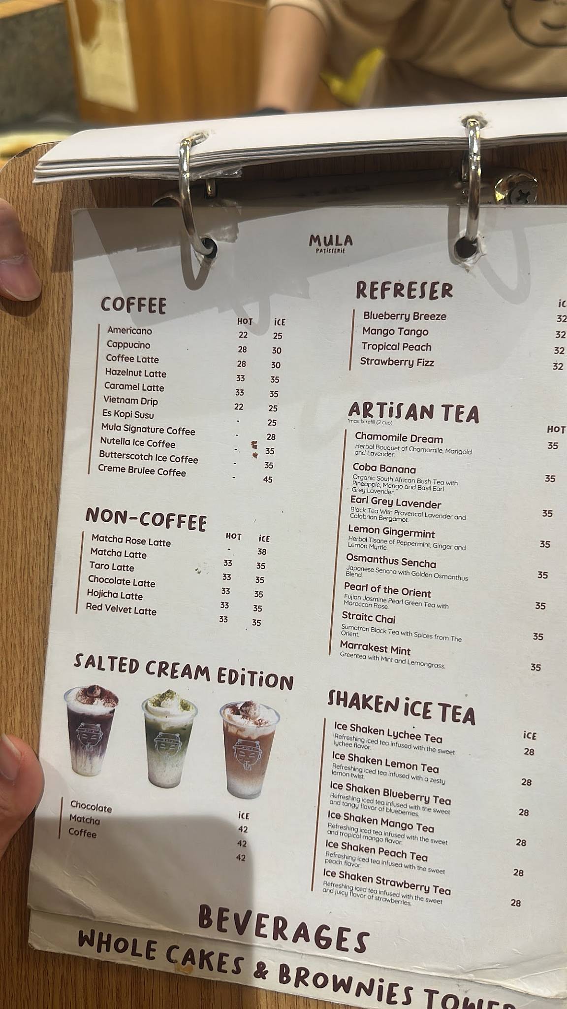 Menu at Mula Patisserie cafe, Batam