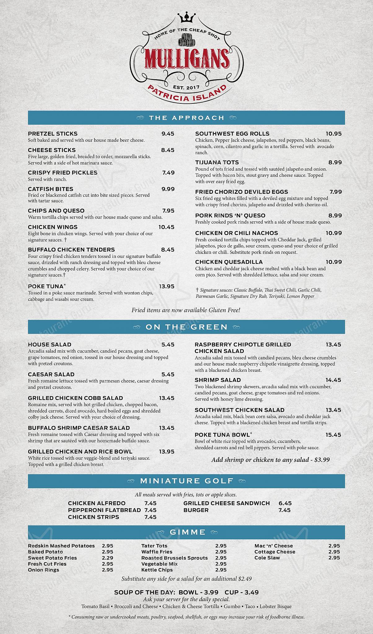 Menu at Mulligans - Members Only restaurant, Grove