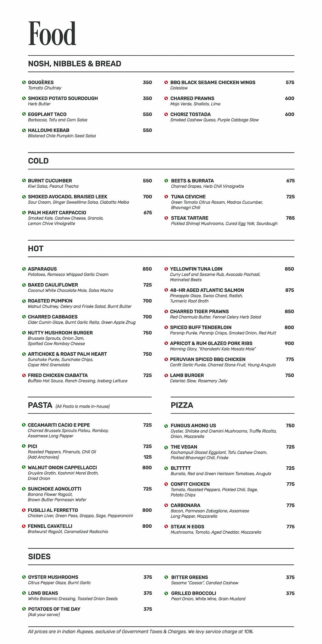 Menu at Ode, Mumbai