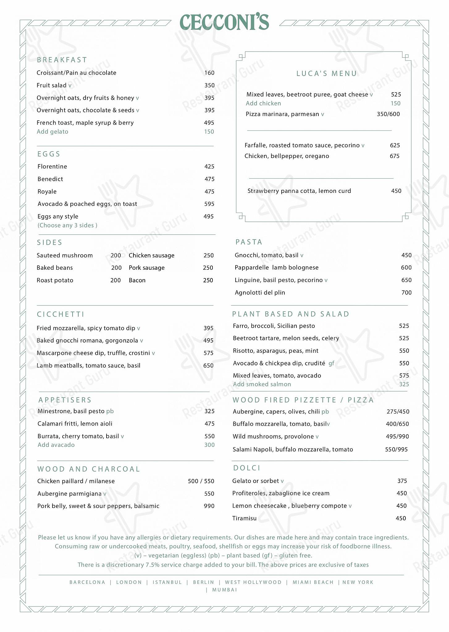 Menu at Cecconi's Mumbai, Mumbai