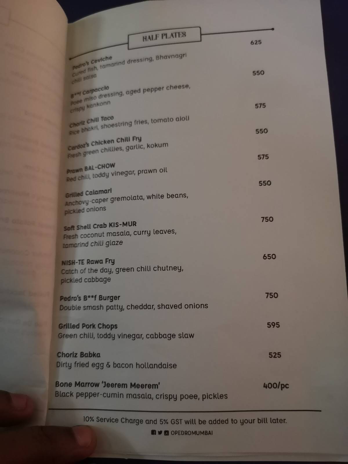Menu at O Pedro - BKC, Mumbai, Unit No 2