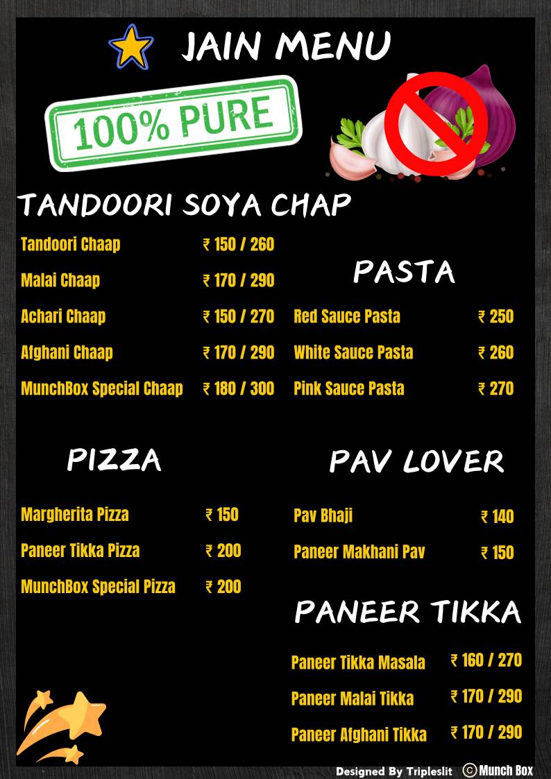 Menu at Munch Box, Mathura