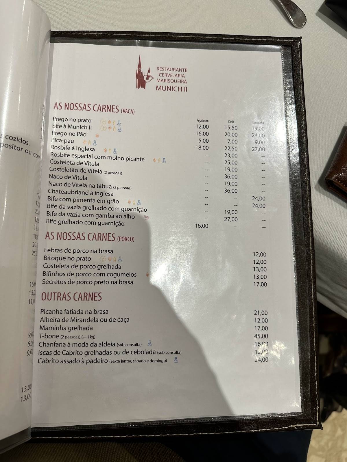 Menu em Munich 2 Seafood House restaurante, Coimbra