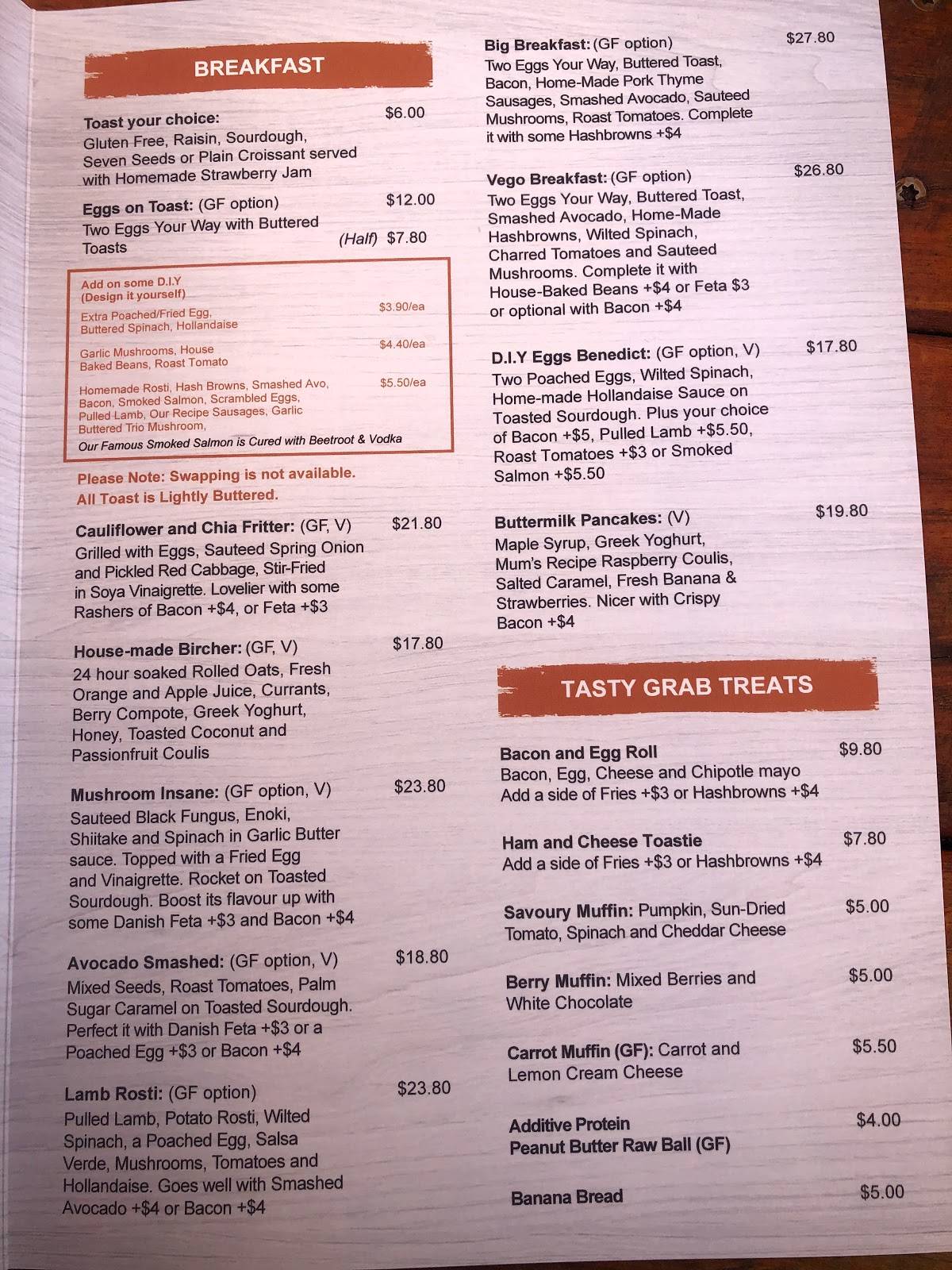 Menu at Surfing Lizard - Coogee cafe, Coogee