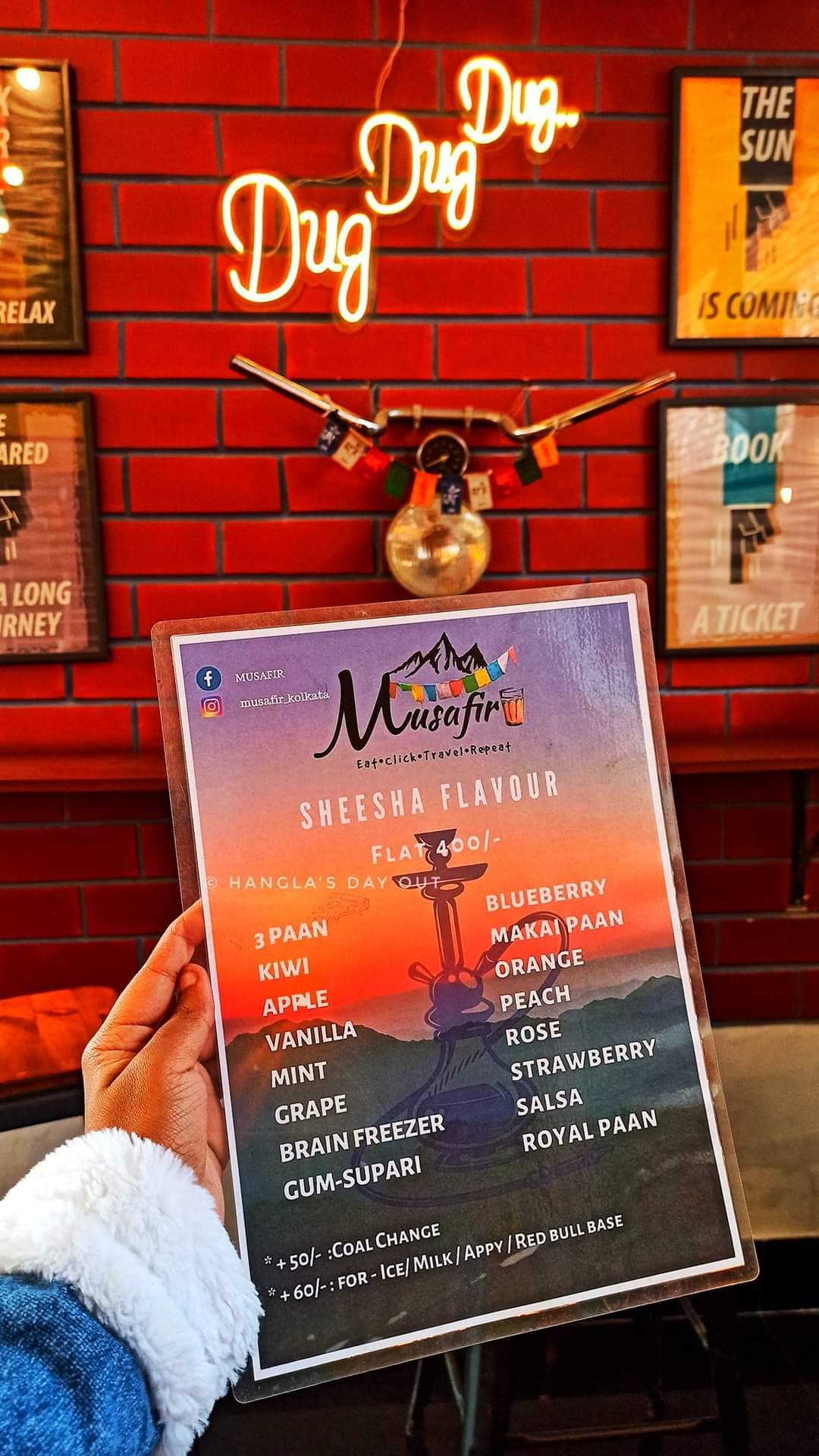 Menu at Musafir, Kolkata