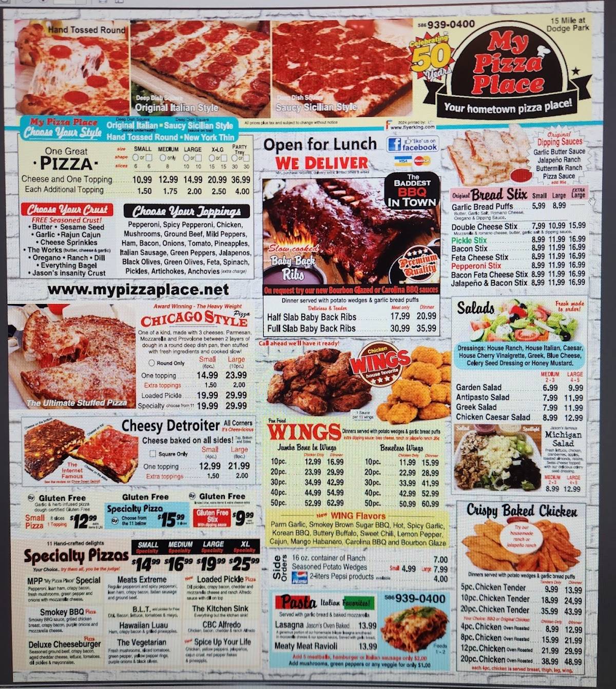 Menu at My Pizza Place BBQ, Sterling Heights, 15 Mile Rd