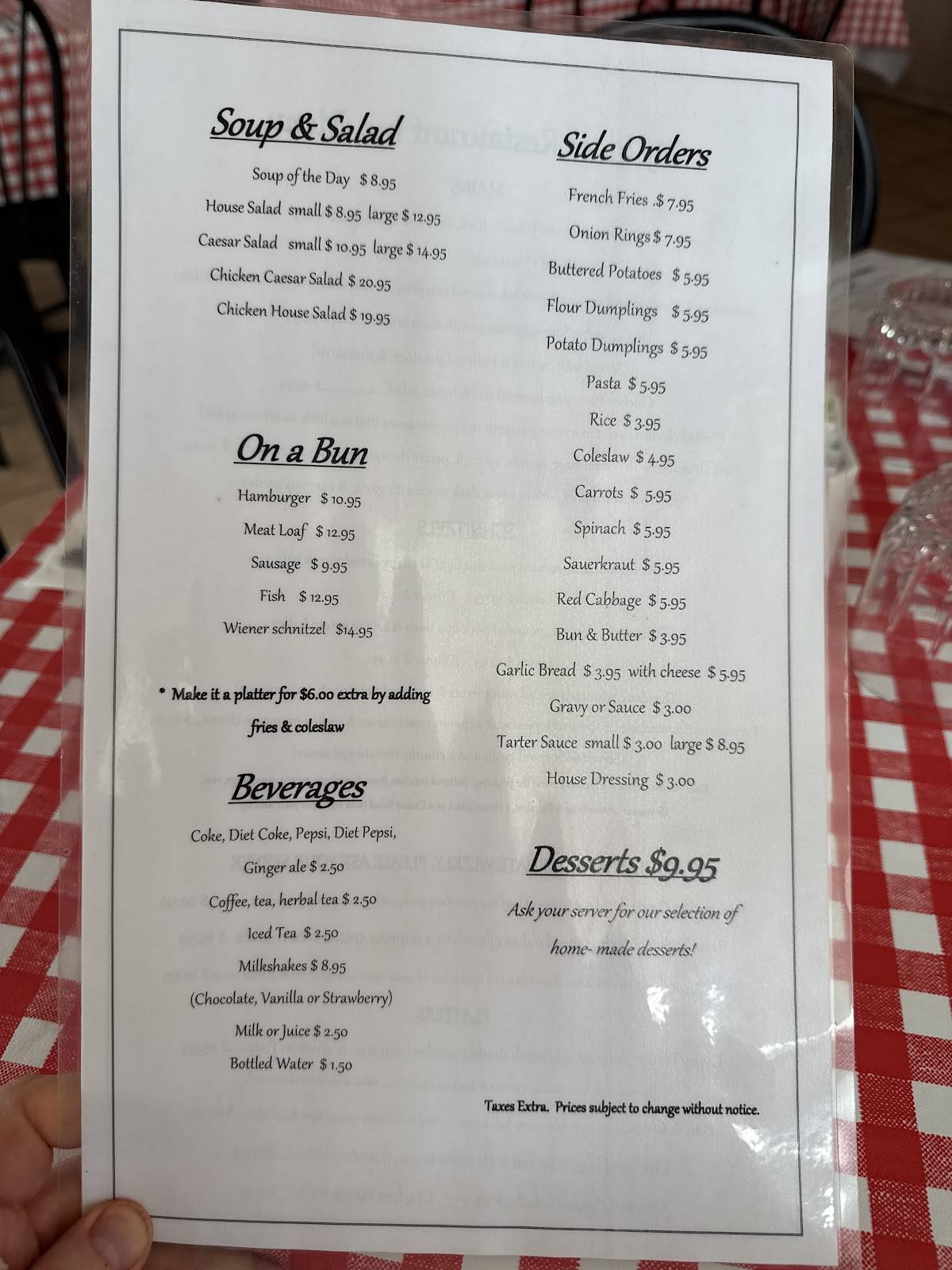 Menu at My Place Restaurant, Smiths Falls