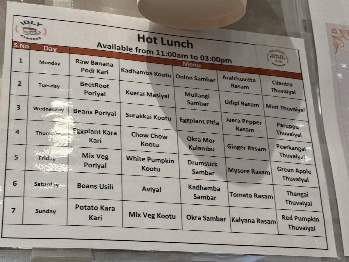 Menu at Mylapore South Indian Westgate restaurant, San Jose
