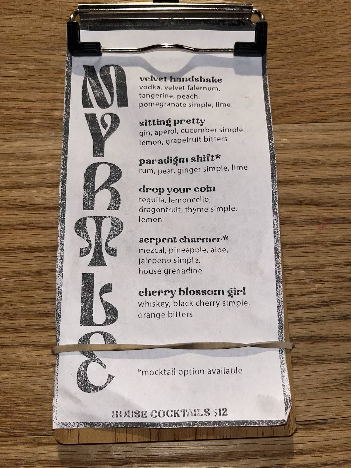 Menu at Myrtle pub & bar, East Providence