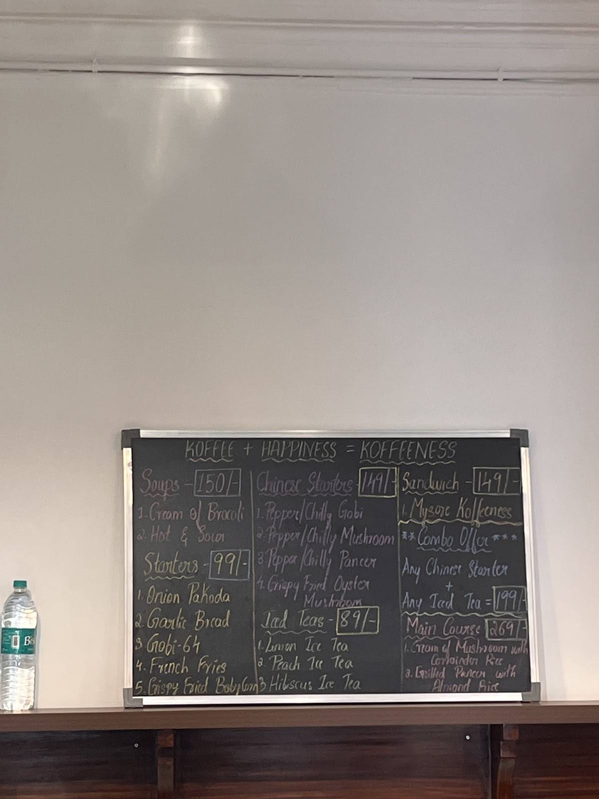 Menu at Mysore Koffeeness, Mysuru
