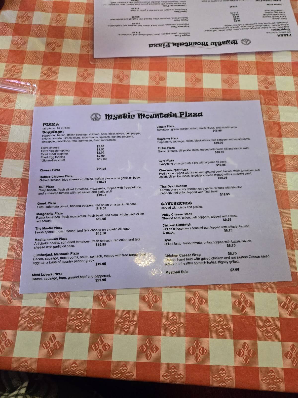 Menu at Mystic Mountain Pizza pizzeria, Blue Ridge, E 1st St