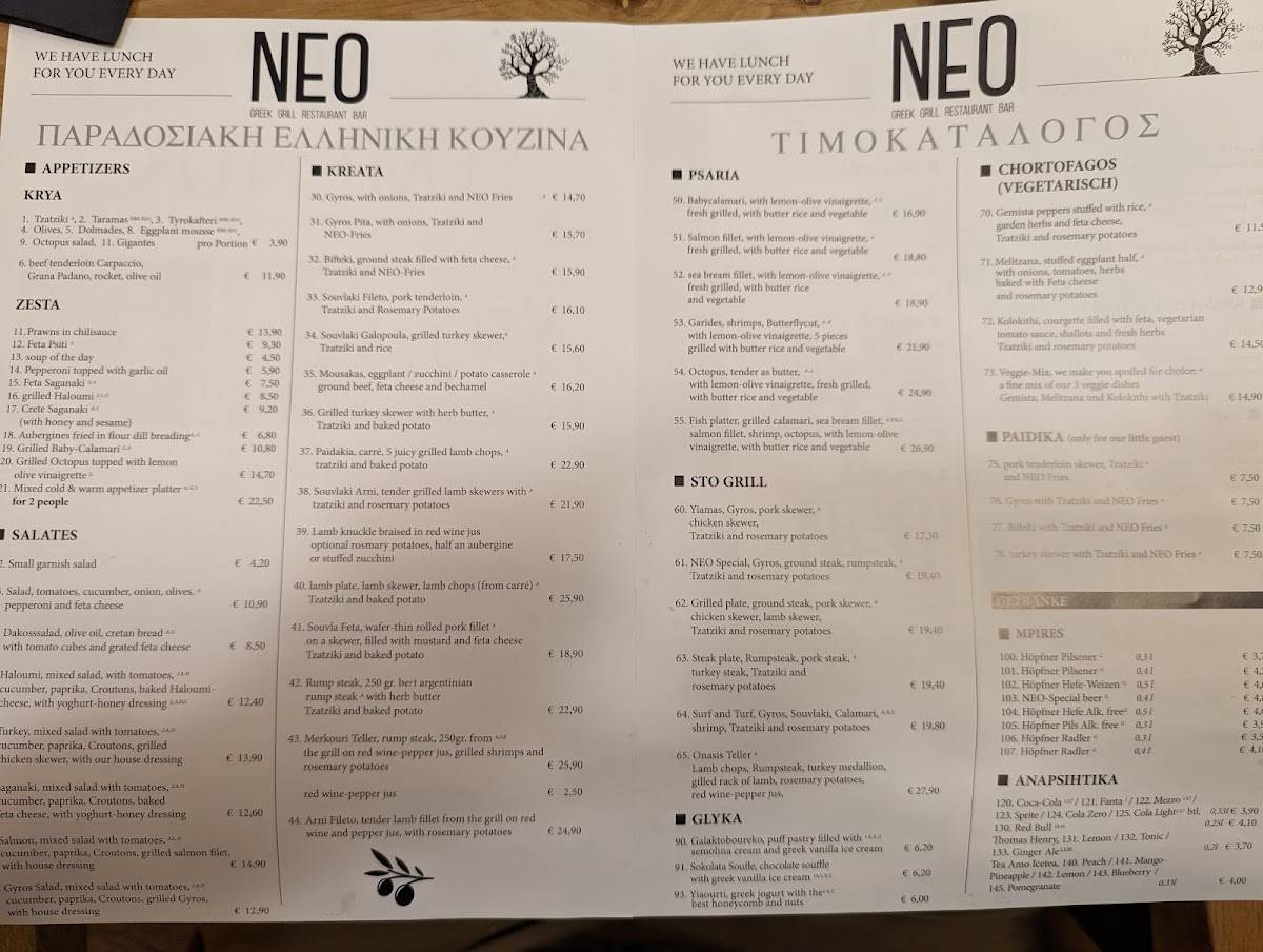 Speisekarte von NEO Greek Grill Bar, Bruchsal