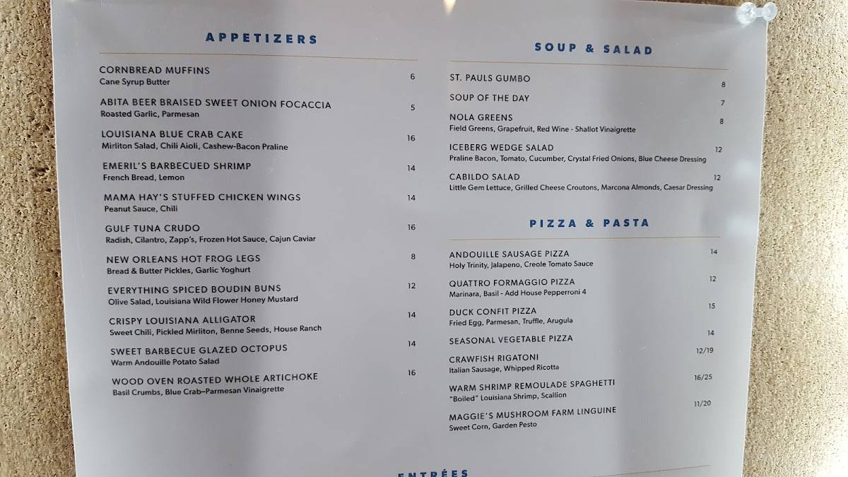 Menu at NOLA Restaurant, New Orleans