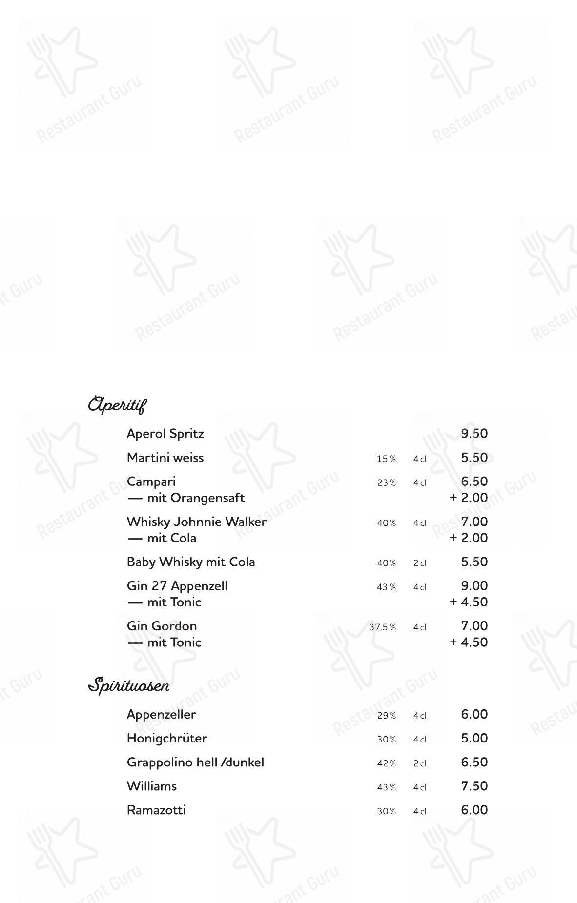 Menu au Nadia's Plaza, Küssnacht