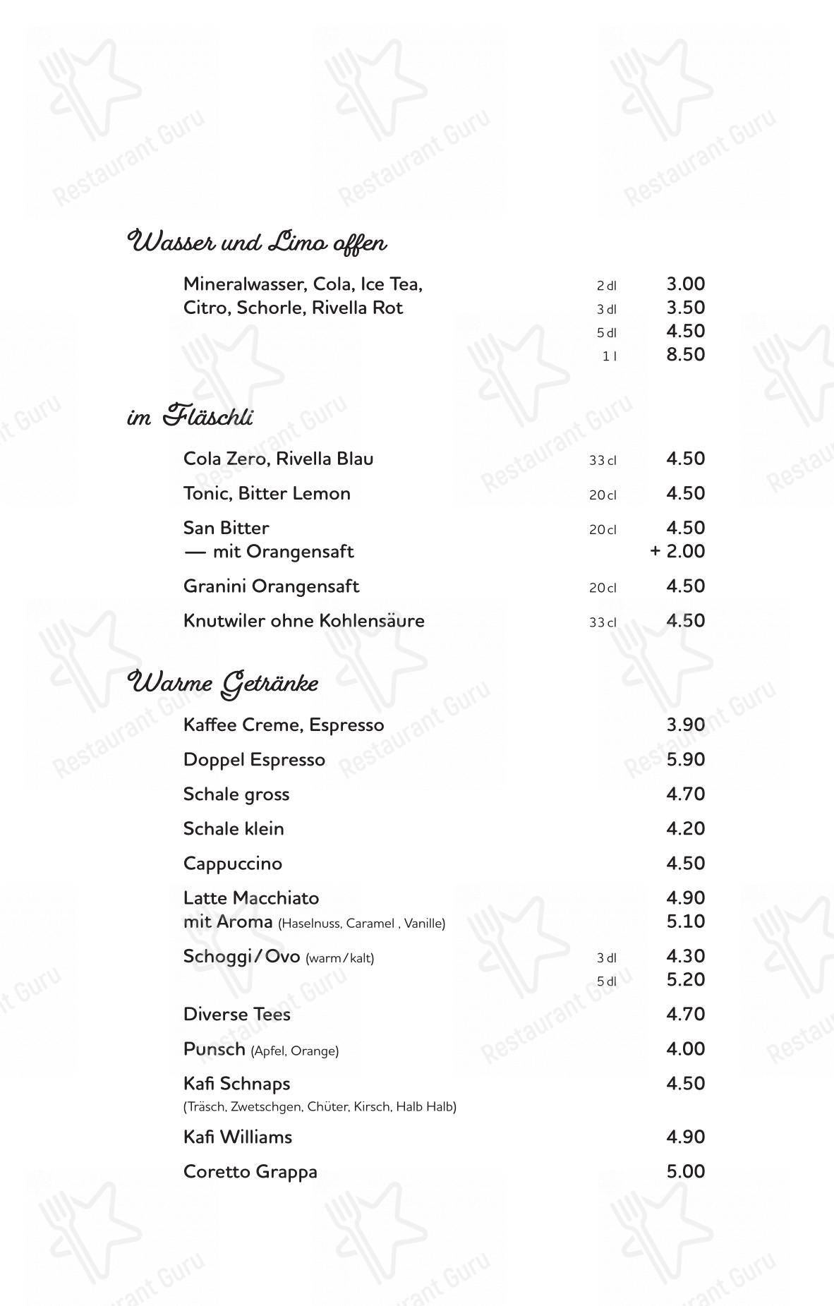 Menu au Nadia's Plaza, Küssnacht