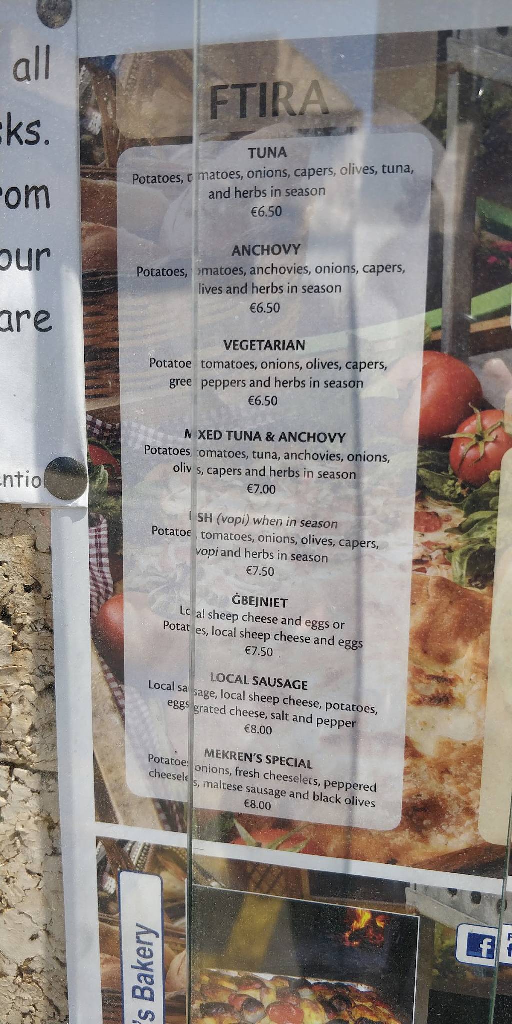 Speisekarte von Mekren's Bakery, Nadur