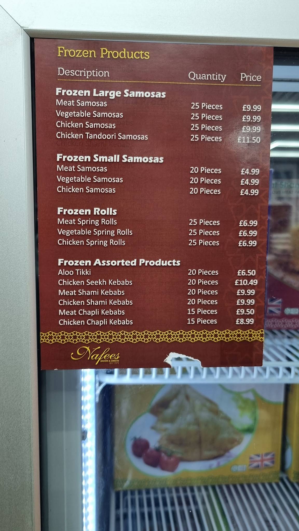 Menu at Nafees Bakers & Sweets Alum Rock restaurant, Birmingham