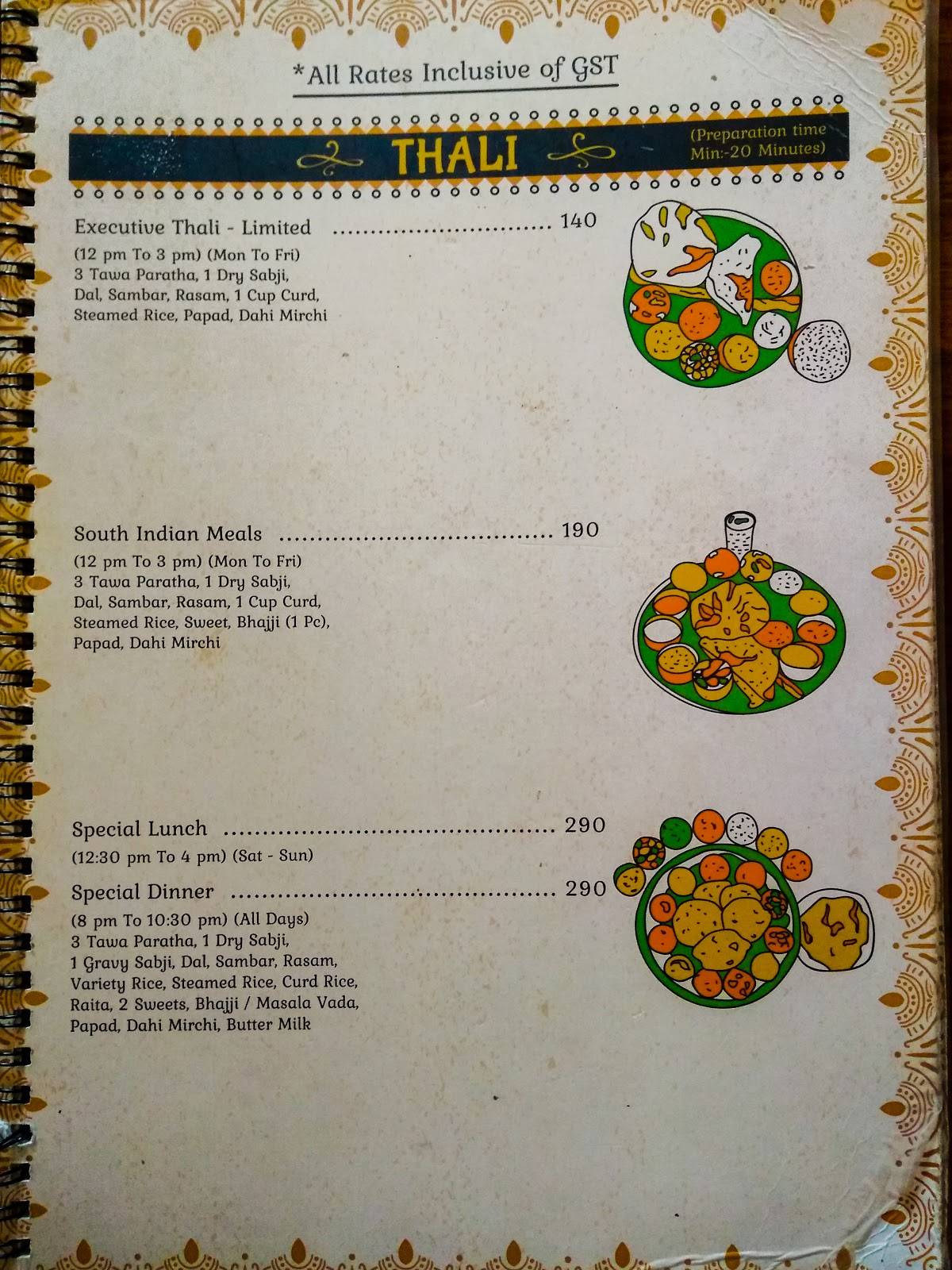 Menu at Tanjore - Enter The Deccan, Nagpur