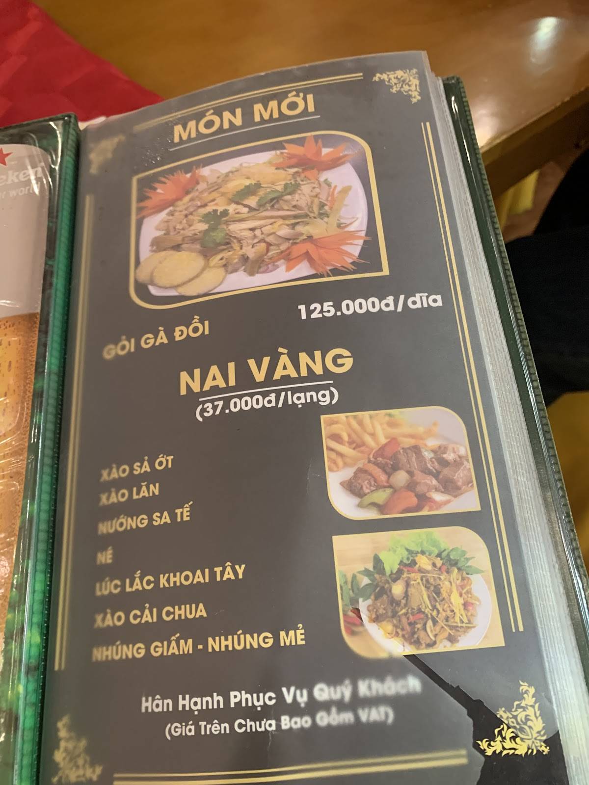 Menu at Nai Vang restaurant, Ho Chi Minh City