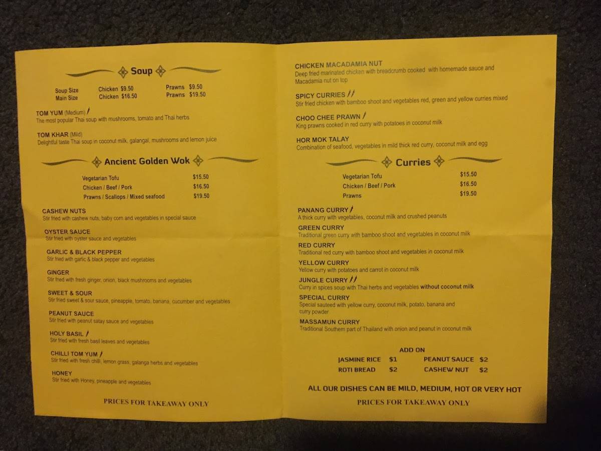 Menu at Nakontong Thai Restaurant, Thames