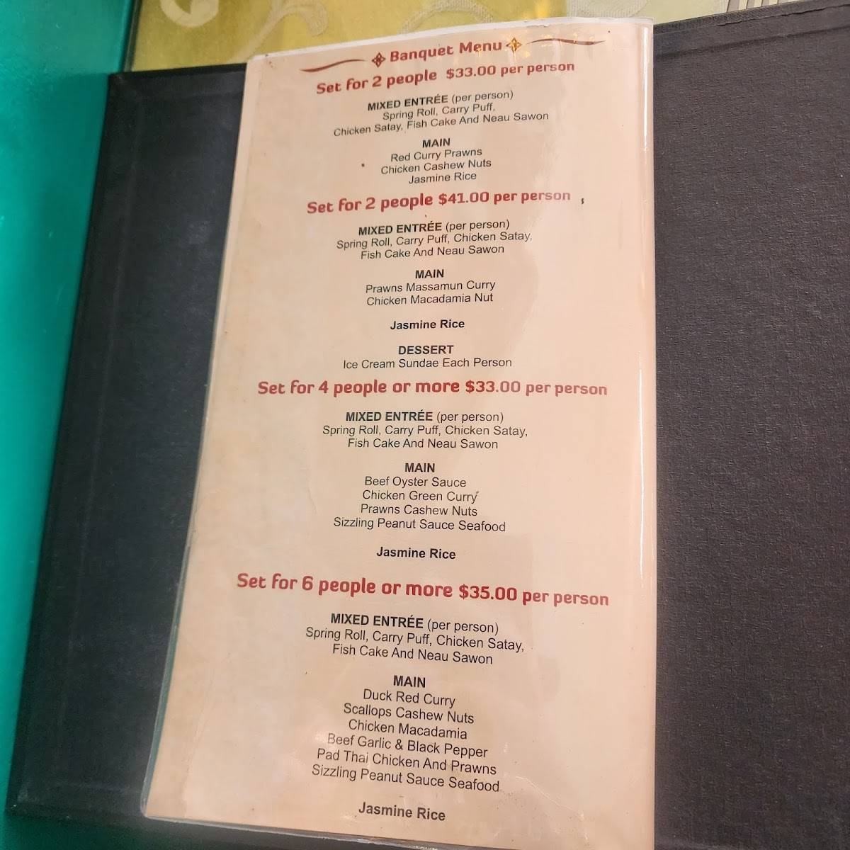 Menu at Nakontong Thai restaurant, Thames