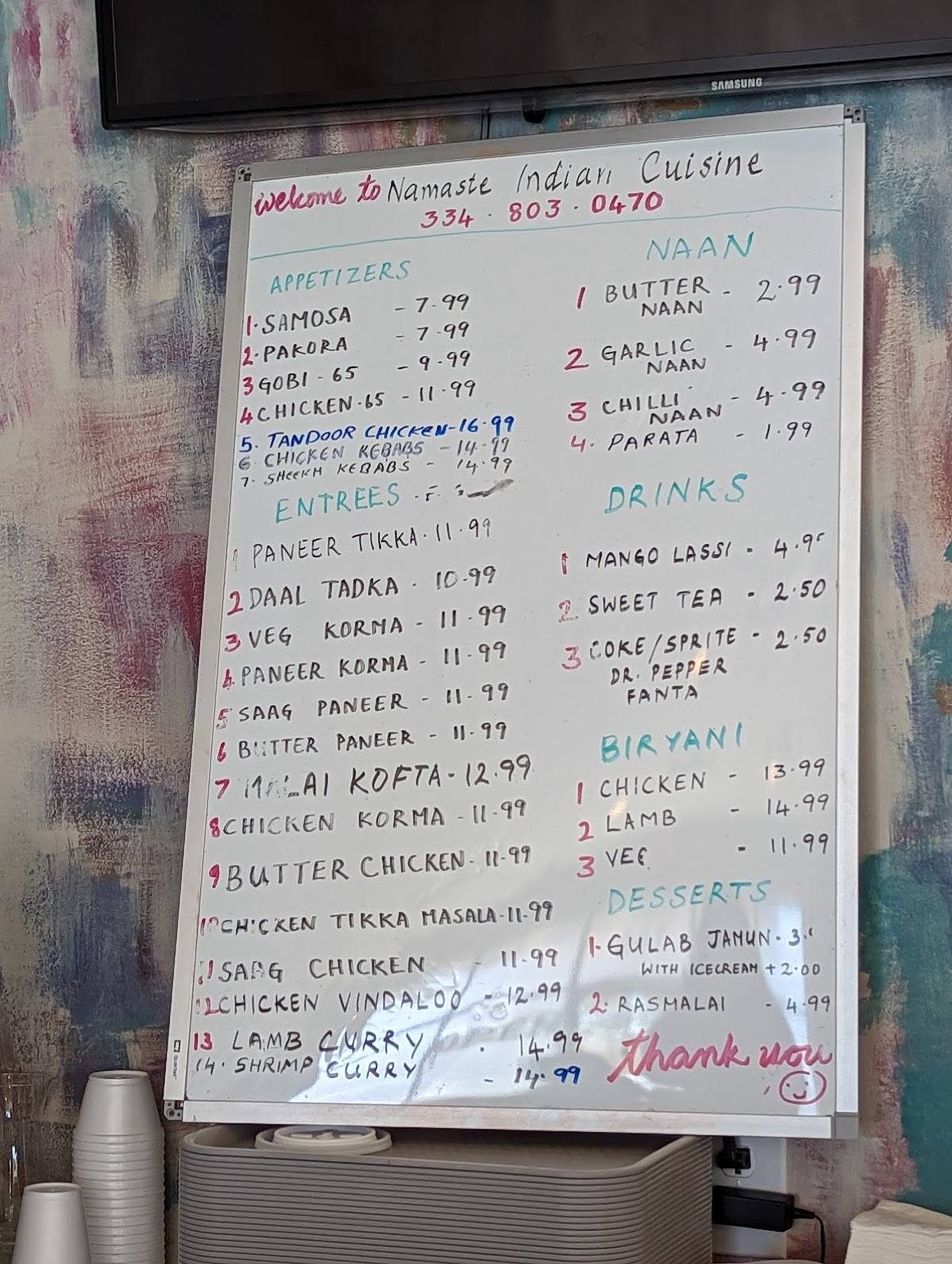 Menu at Namaste Indian Cuisine Dothan restaurant, Dothan