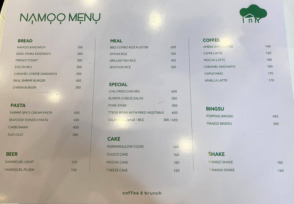 Menu at Namoo Cafe(나무카페), Panglao