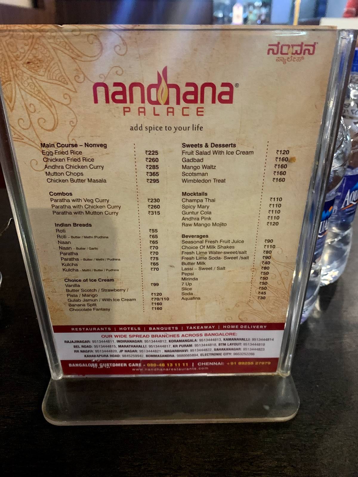 Menu at Nandhana Palace -Andhra Style Restaurant - Rajajinagar ...