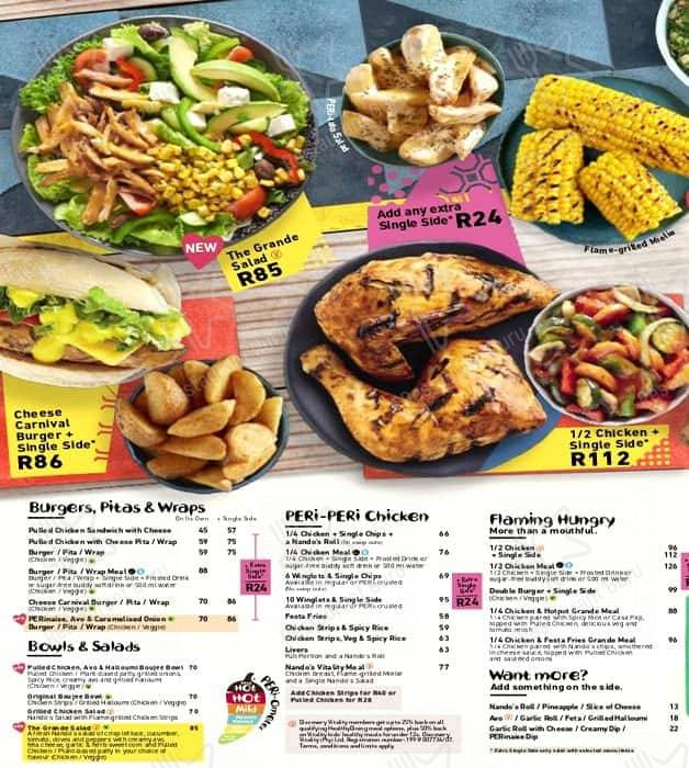 Menu at Nando’s Preller Square restaurant, Bloemfontein, Shop 17