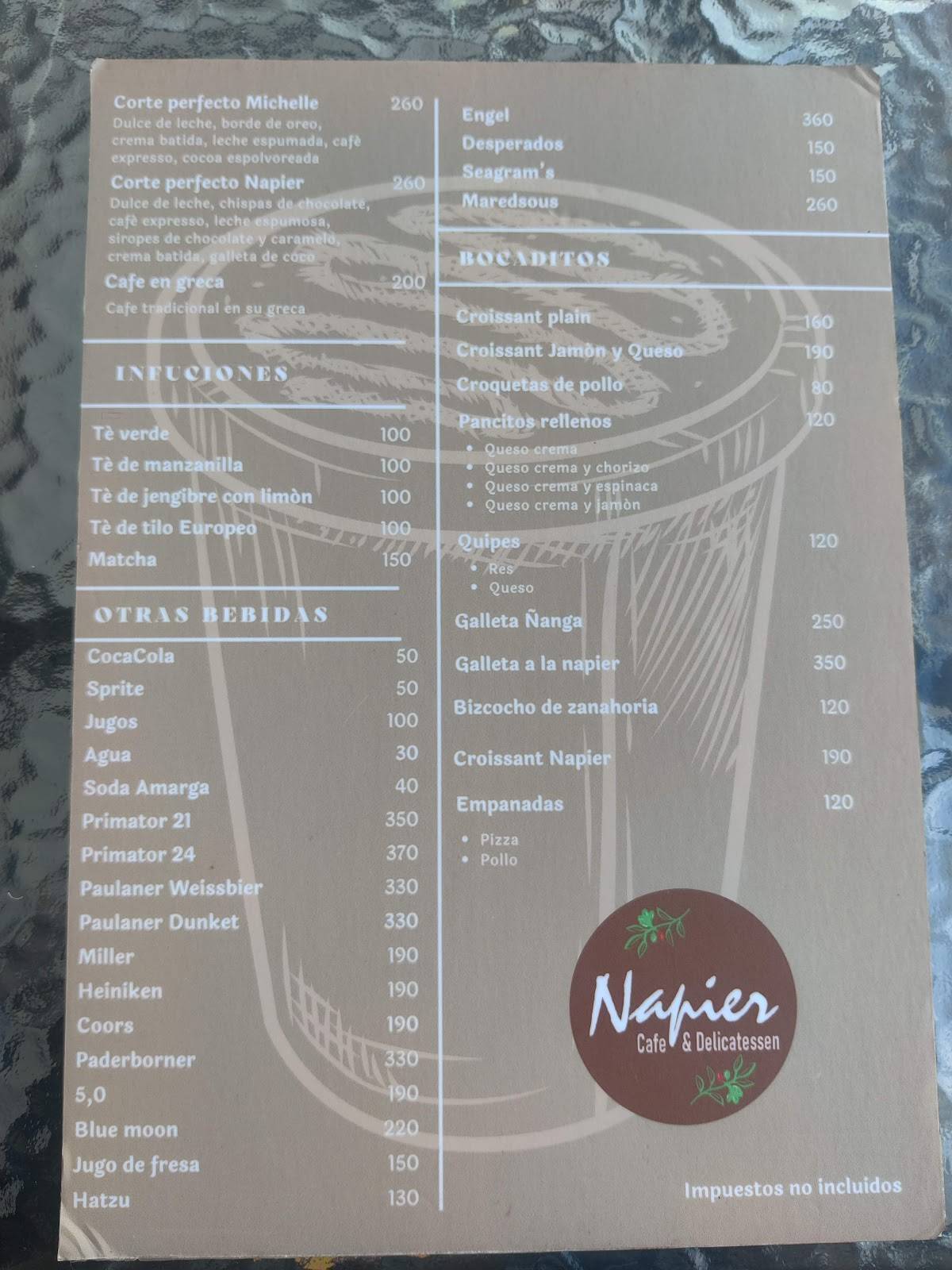 Menu at Napier Café, Santiago De Los Caballeros