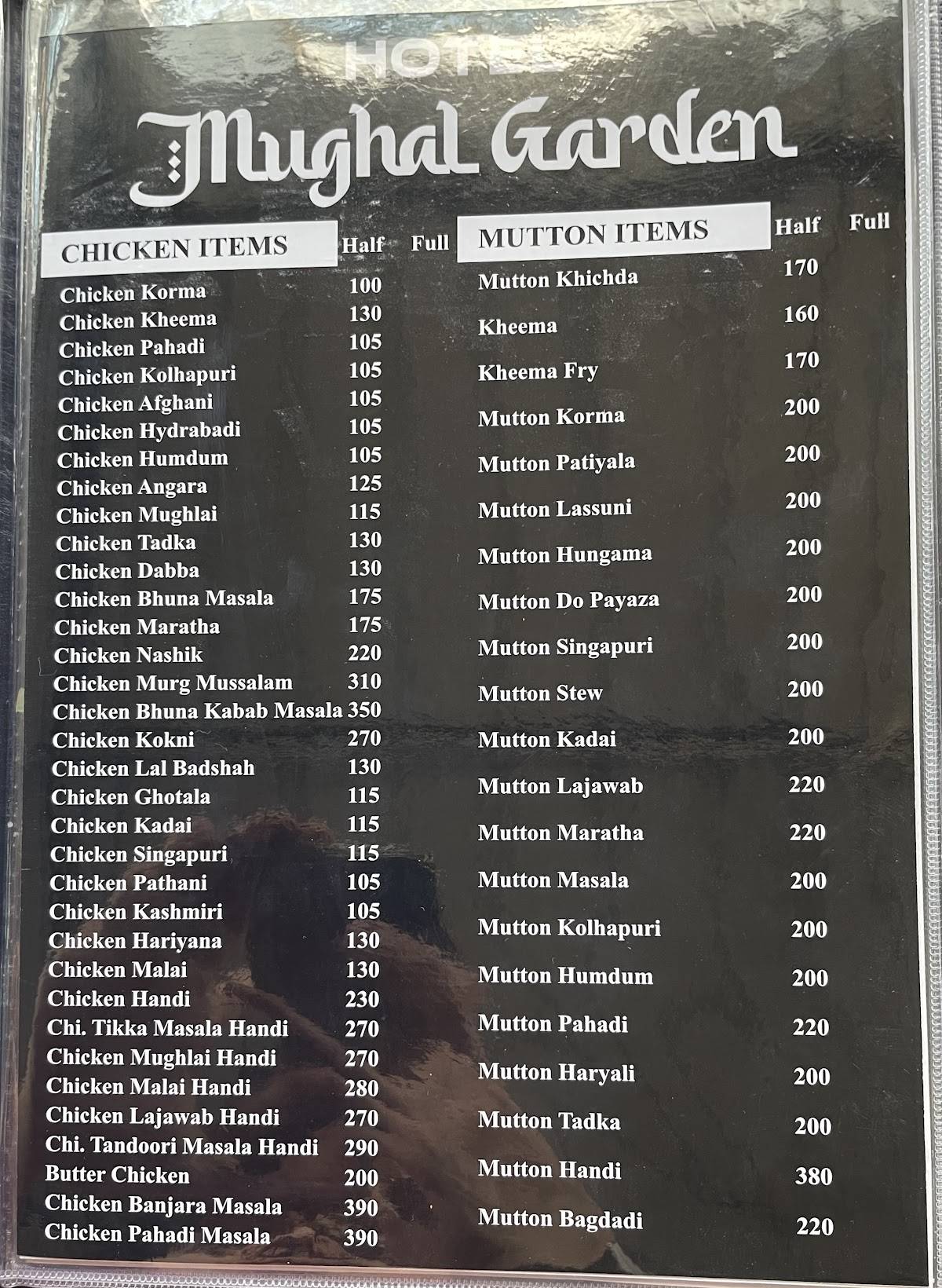 Menu at Hotel Mughal Garden, Nashik