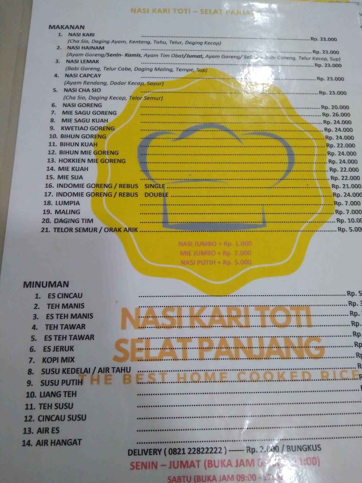 Carta del restaurante Nasi Kari Toti - Selat Panjang, West Jakarta